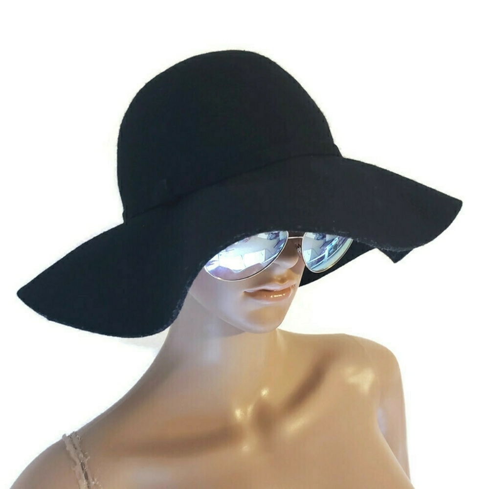 100% Wool Adjustable Black Floppy Hat - Gem